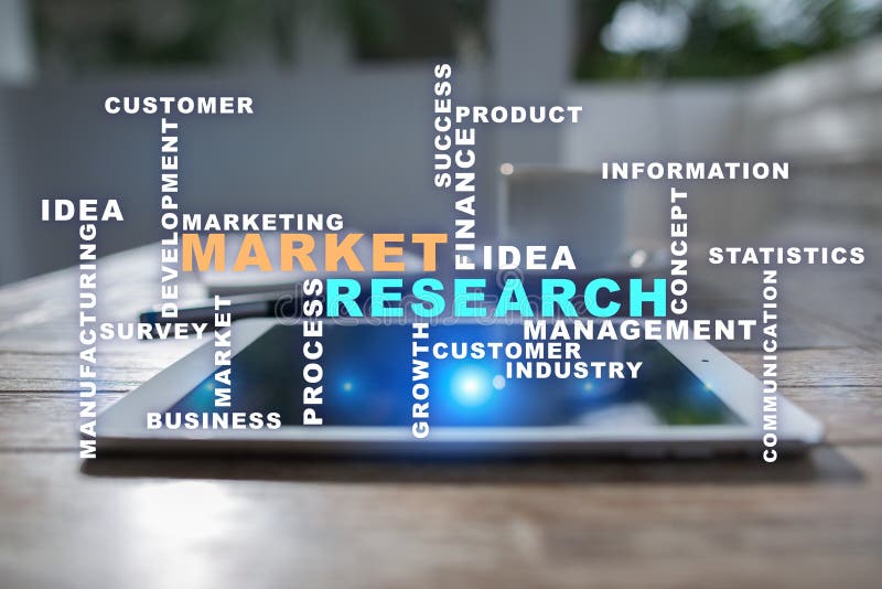 Market Research Words Cloud on the Virtual Screen. Stock Photo - Image ...