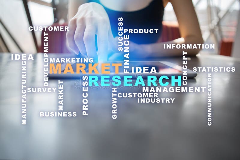 Market Research Words Cloud on the Virtual Screen. Stock Image - Image ...
