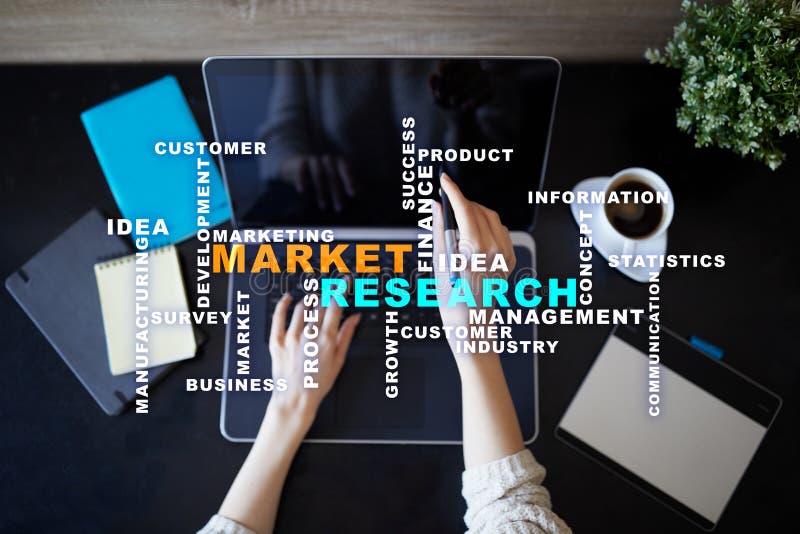 Market Research Words Cloud on the Virtual Screen. Stock Image - Image ...