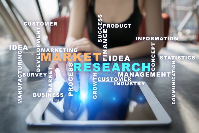 Market Research Words Cloud on the Virtual Screen. Stock Image - Image ...