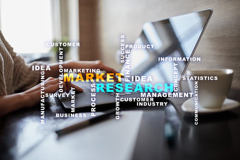 Market Research Words Cloud on the Virtual Screen. Stock Image - Image ...