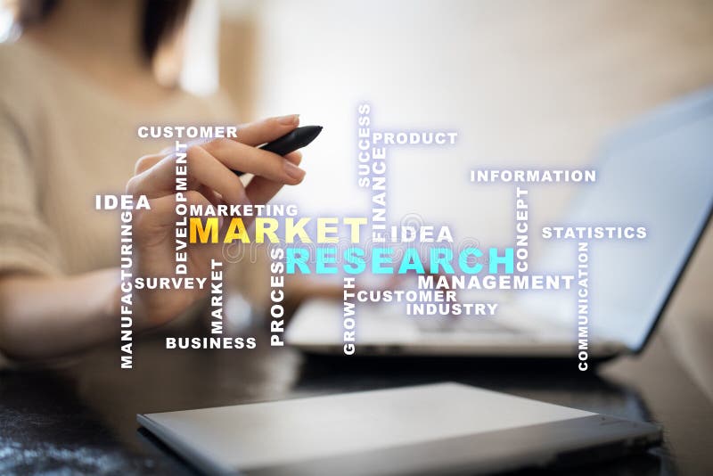 Market Research Words Cloud on the Virtual Screen. Stock Photo - Image ...