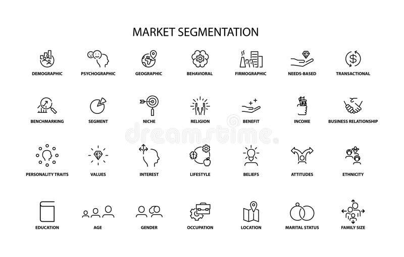 Market Segmentation , Vector Icons Set Stock Vector - Illustration of ... Market Segmentation , Vector Icons Set Stock Vector - Illustration of ...