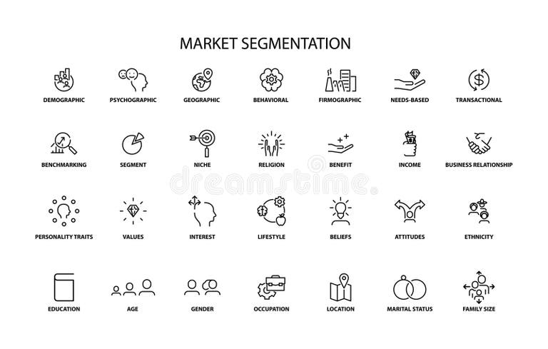 Market Segmentation , Vector Icons Set Stock Vector - Illustration of ...