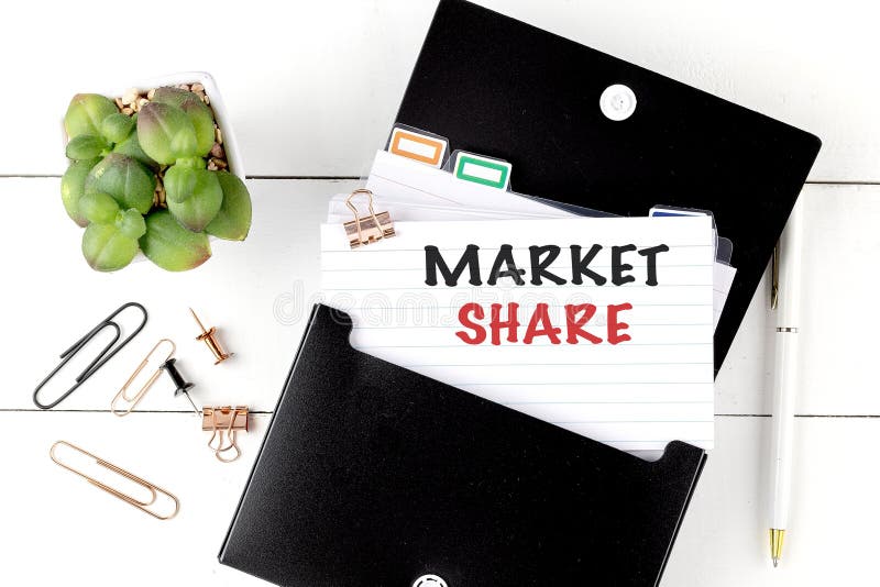 MARKET SHARE Text on Note with Office Supplies Stock Photo - Image of ...