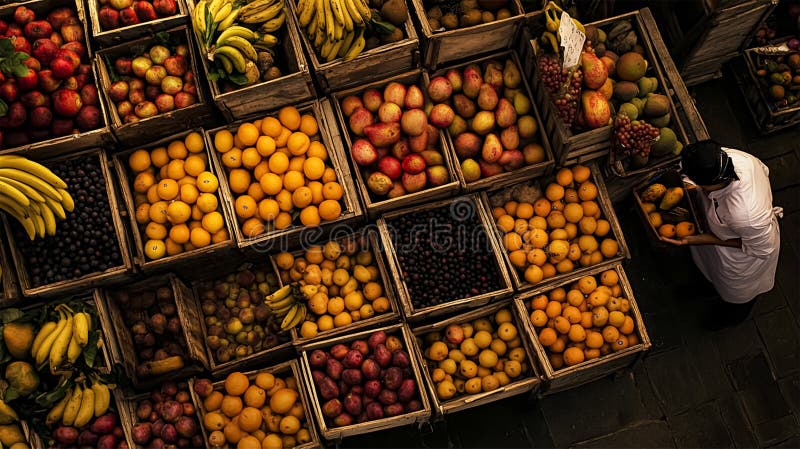 A Market Stall with Fruit in Crates. Top View Stock Illustration ...