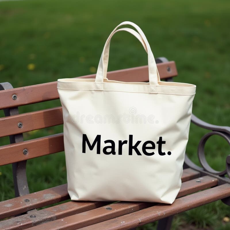 Market Tote Bag on Park Bench Stock Illustration - Illustration of ...