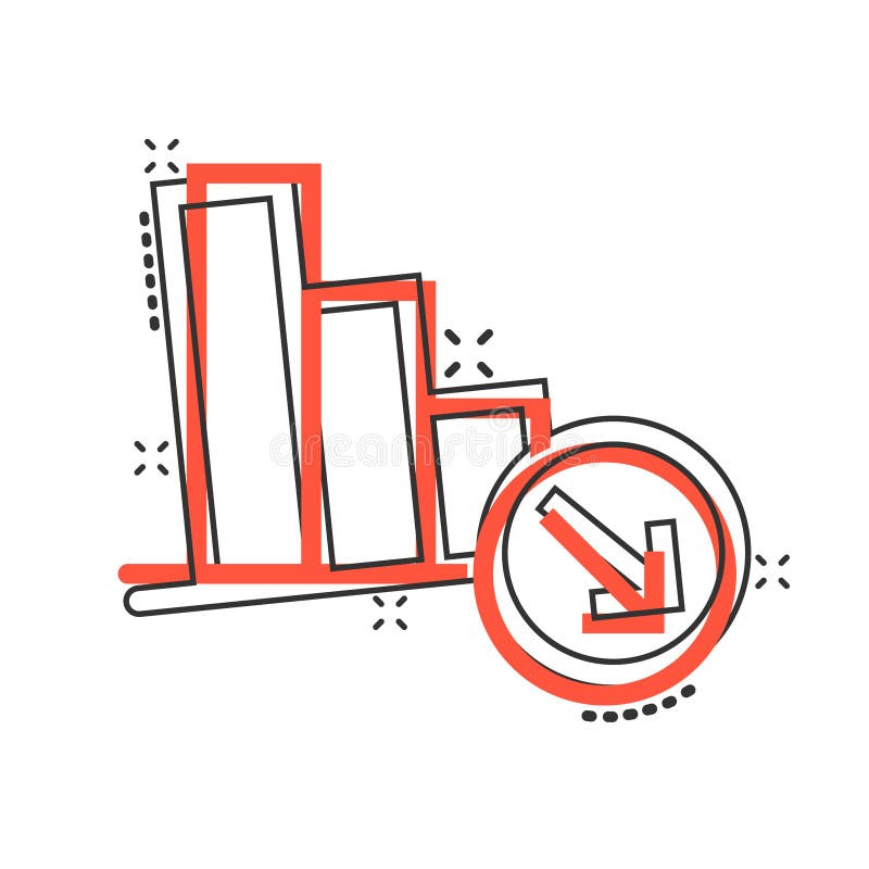 Market Trend Icon in Comic Style. Decline Arrow with Magnifier Cartoon ...