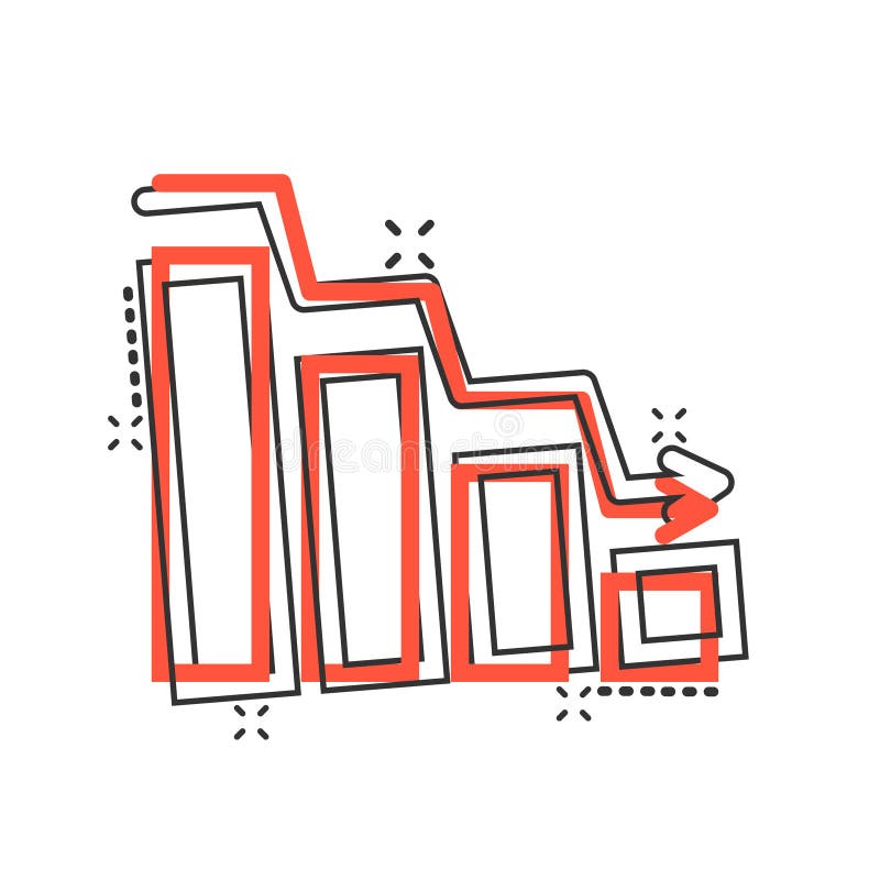 Decline Arrow Icon In Comic Style. Decrease Cartoon Vector Illustration On White Isolated ...
