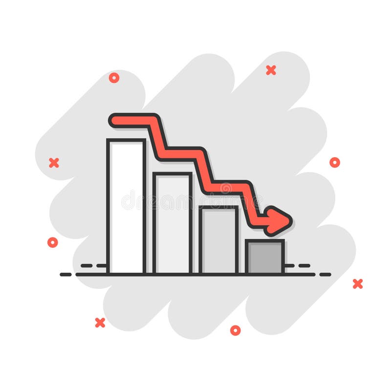 Decline Arrow Icon in Comic Style. Decrease Cartoon Vector Illustration on White Isolated ...