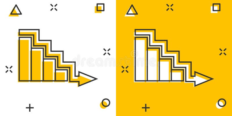 Market Trend Icon in Comic Style. Decline Arrow with Magnifier Cartoon Vector Illustration on ...