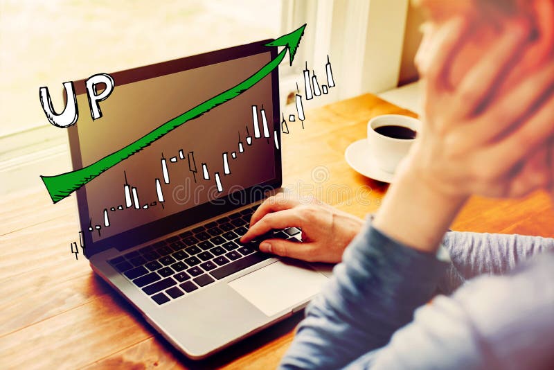 Market Up Trend Chart with Man Using a Laptop Stock Image - Image of ...