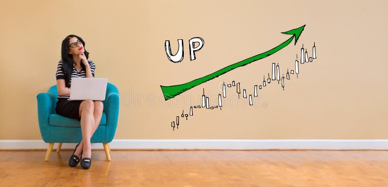Market Up Trend Chart with Woman Using a Laptop Stock Photo - Image of ...