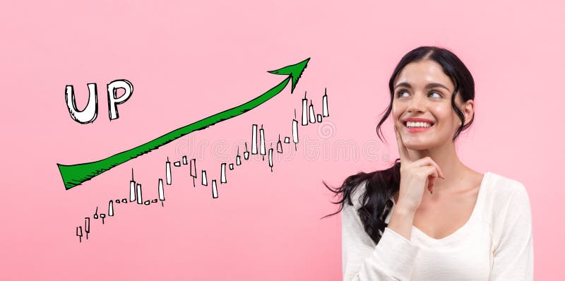 Market Up Trend Chart with Young Woman Stock Photo - Image of trend ...