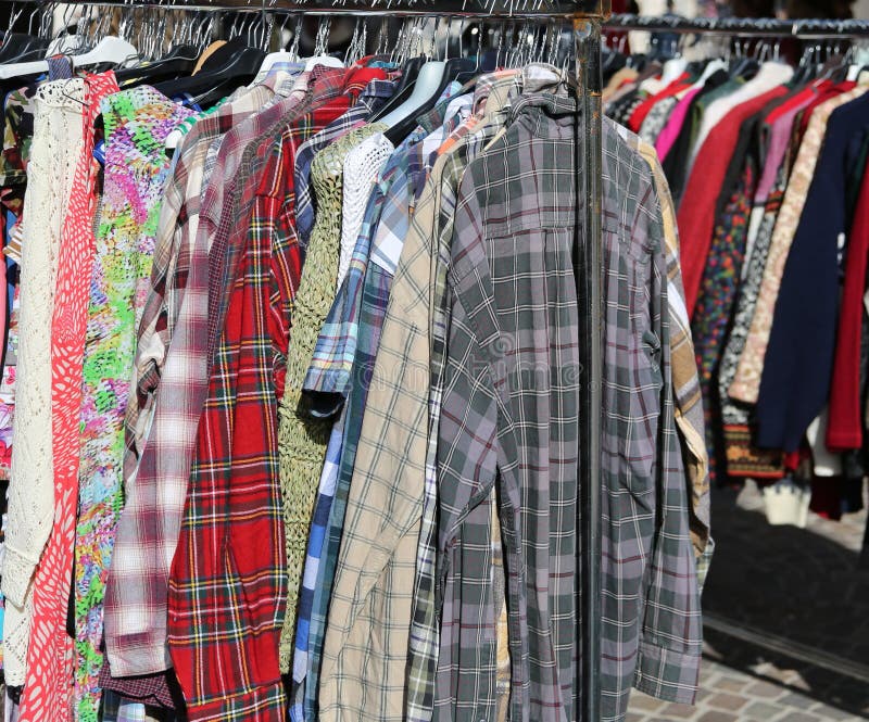 Market for Used Clothes Outdoors with Many Clothes Stock Photo - Image ...