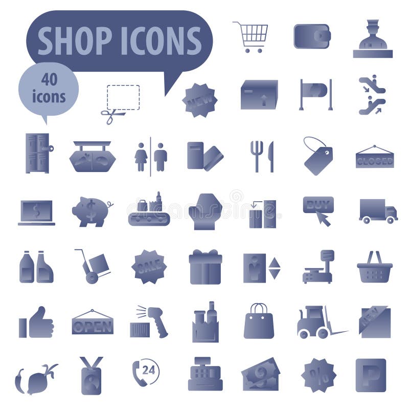 Market Vector Graphics. Icons Used in Supermarkets in a Light Blue ...
