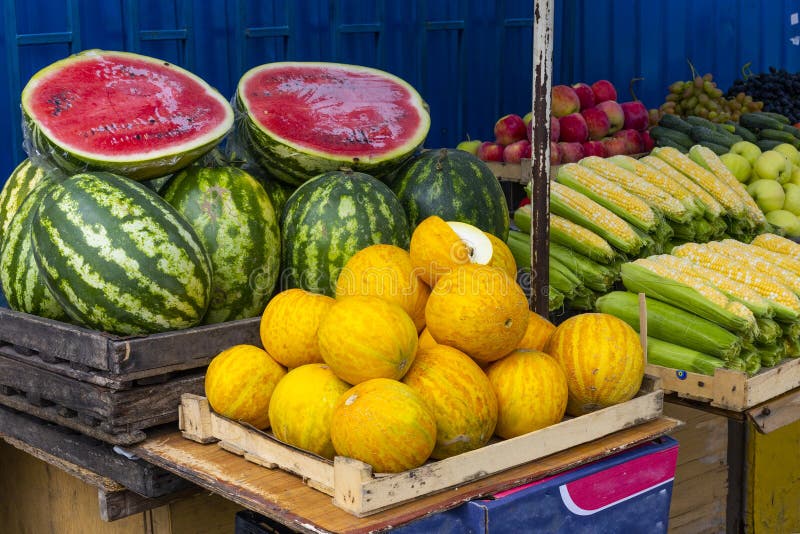 Market with Watermelons and Melons Stock Image - Image of diet ...