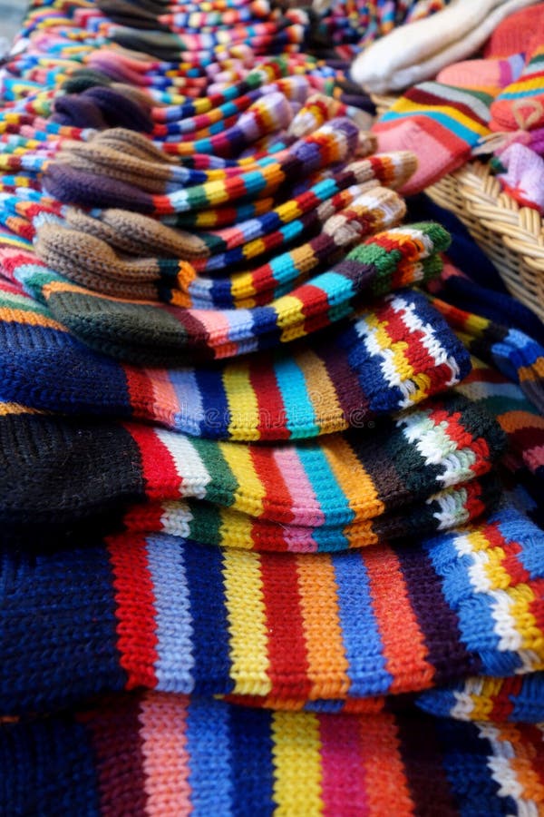 In the Market a Wide Selection of Different Colored Hand-knitted Socks ...
