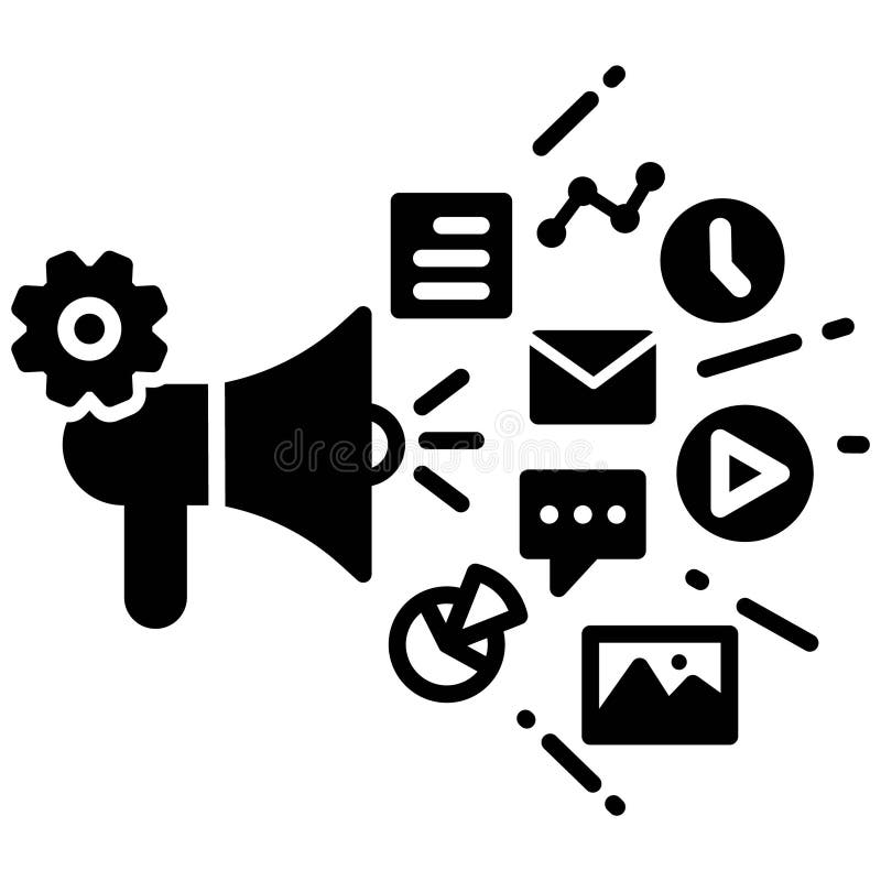 Marketing Glyph Icon Vector, Megaphone with Marketing Sign, Digital ...