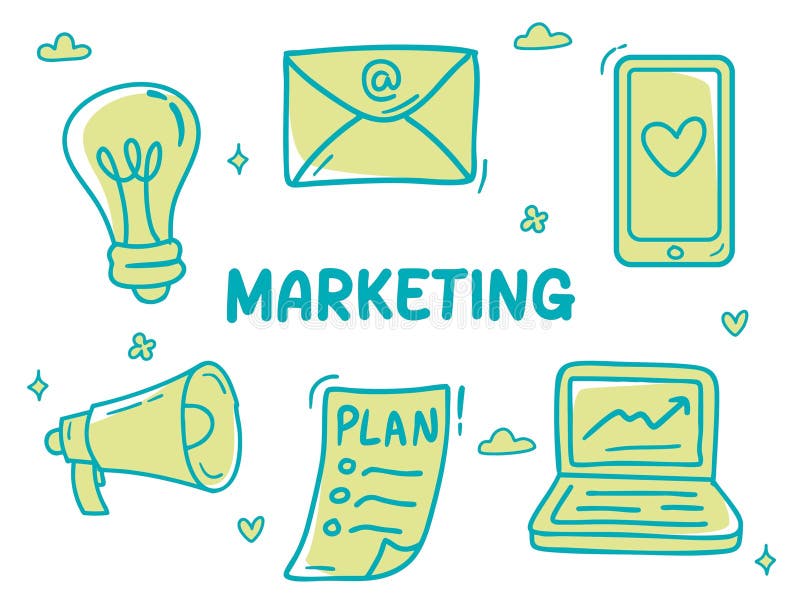 Set of Icons with Marketing Theme. with Doodle Style. for Layout ...