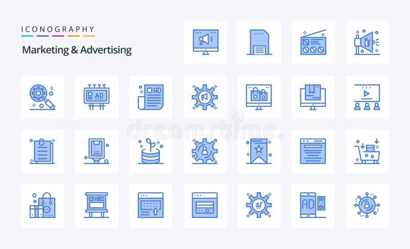 25 Marketing and Advertising Blue Icon Pack Stock Vector - Illustration ...