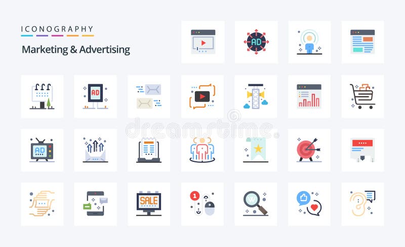 25 Marketing and Advertising Flat Color Icon Pack Stock Vector ...