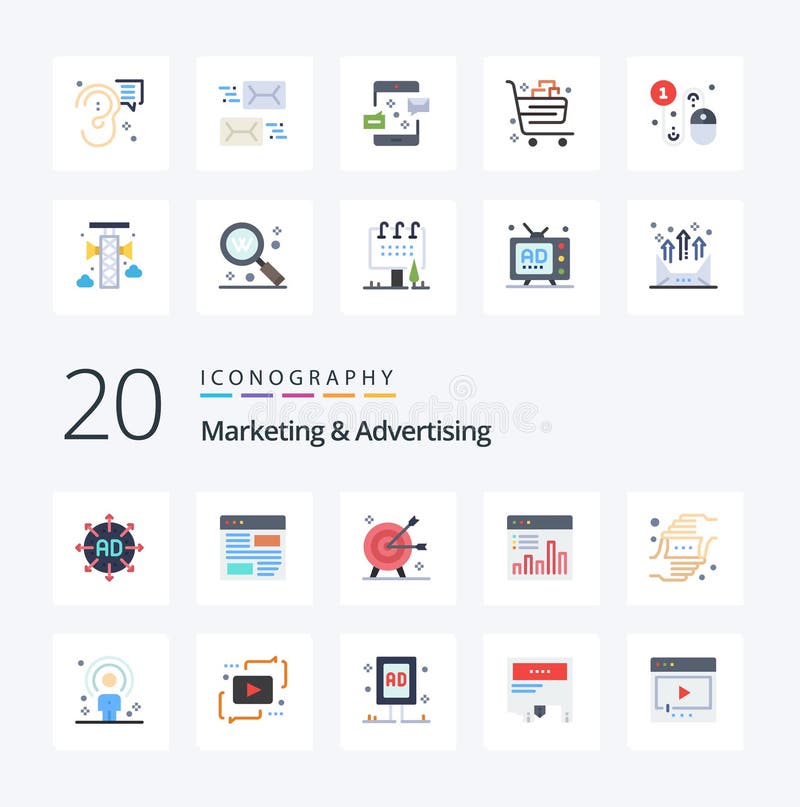 20 Marketing and Advertising Flat Color Icon Pack Like Chart Analysis ...