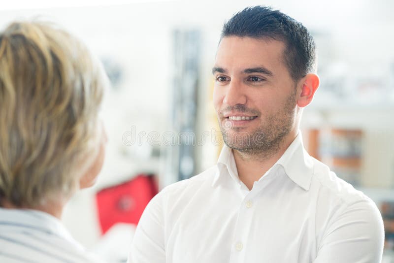 Marketing Adviser Talking To Client Stock Image - Image of question ...