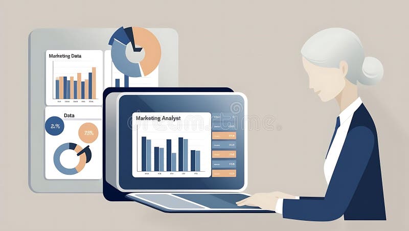 Marketing Analyst Working with Digital Charts and Graphs on Laptop ...