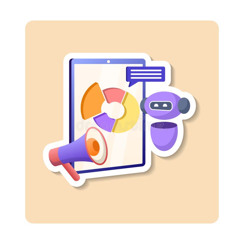 Marketing Automation Sticker Illustration. Loudspeaker, Robot, Segment ...
