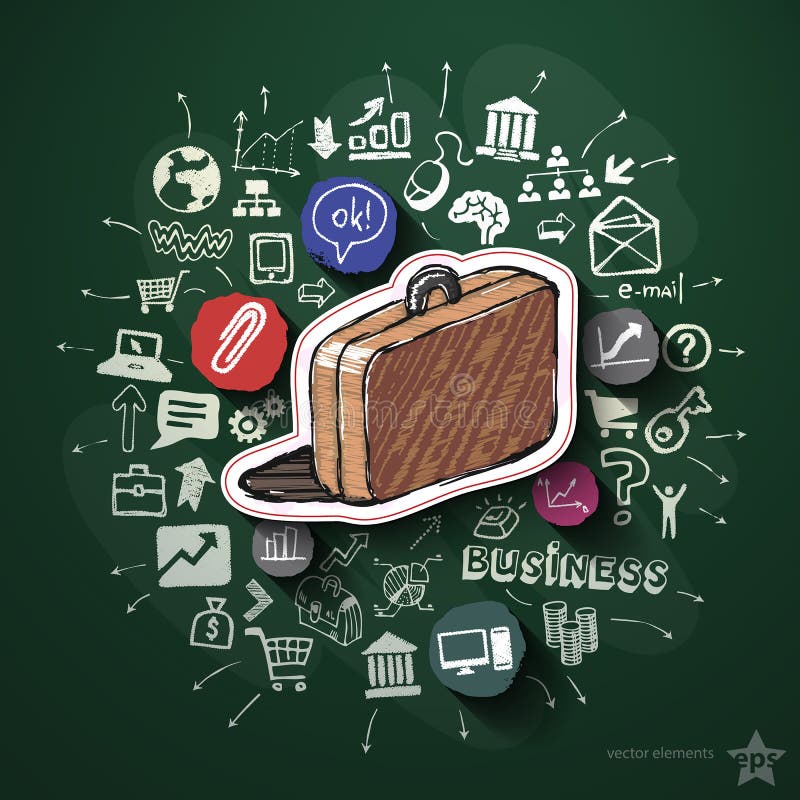 Marketing Collage with Icons on Blackboard Stock Vector - Illustration ...
