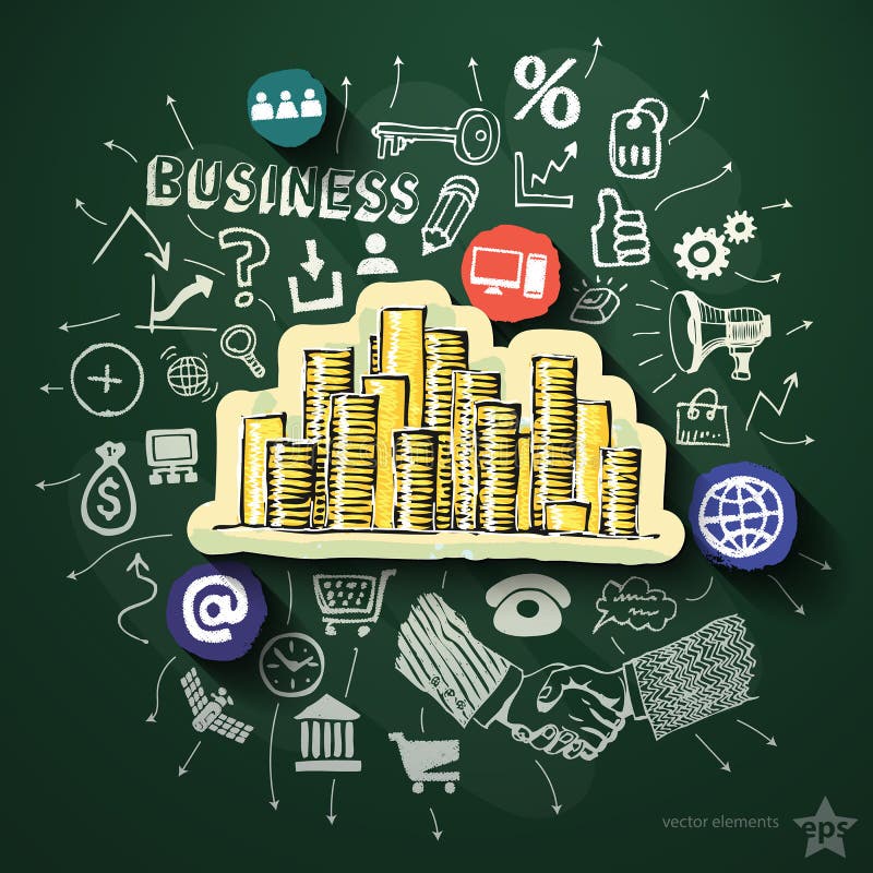 Marketing Collage with Icons on Blackboard Stock Vector - Illustration ...