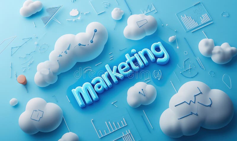 Marketing Concept with Clouds, Graphs, and Data Visualizations in Blue ...