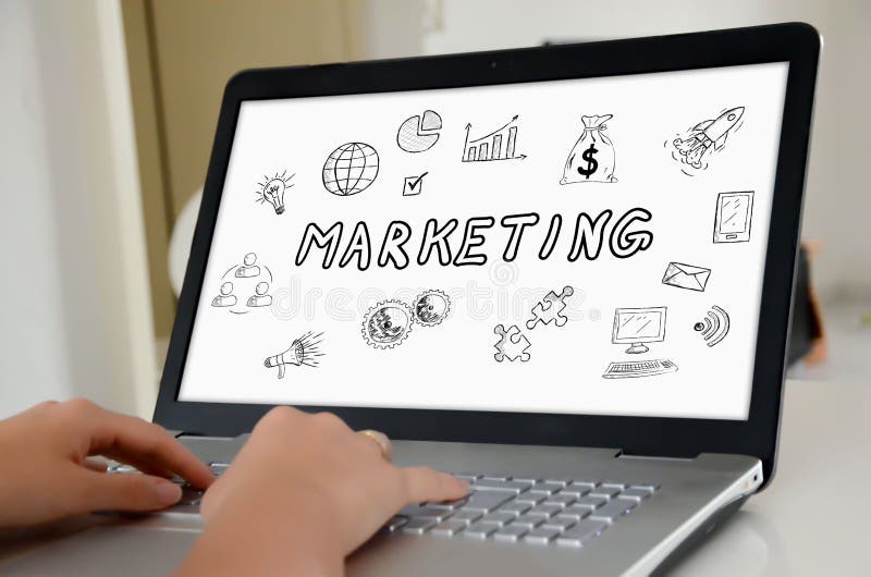 Marketing Concept on a Laptop Screen Stock Photo - Image of media ...