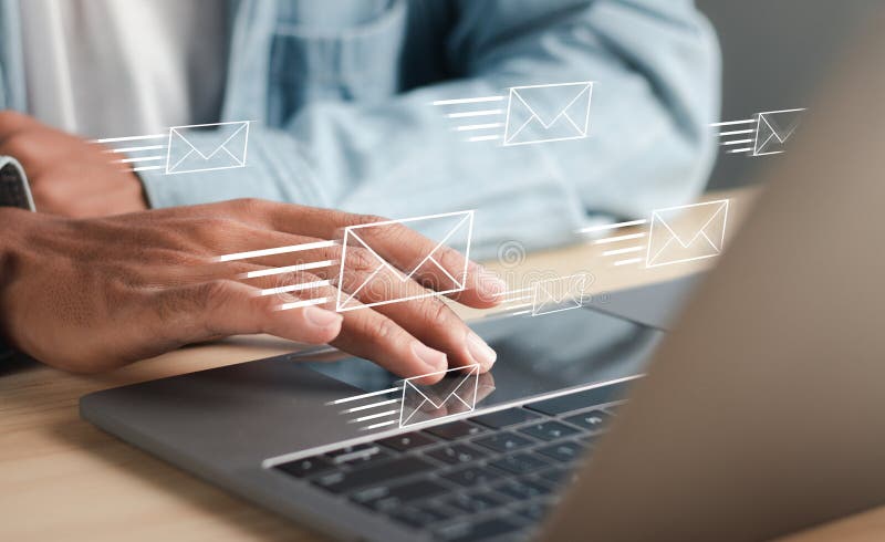 Marketing Concept. Man with Email Icon on Virtual Screen. Direct ...
