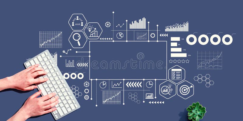 Marketing Concept with Person Using Pc Keyboard Stock Illustration ...