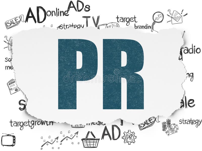 Marketing Concept: PR on Torn Paper Background Stock Illustration ...