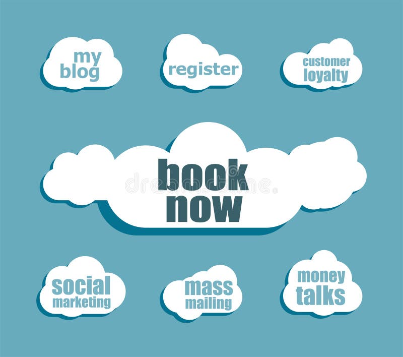 Marketing Concept. Words Book Now . Design with Abstract Speech Bubble ...