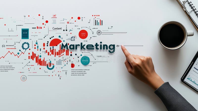 Marketing Content Analysis with Graphs, Charts, and Coffee Stock Image ...
