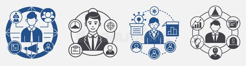 Marketing Customer Teamwork Project Management Set Three Illustrations ...