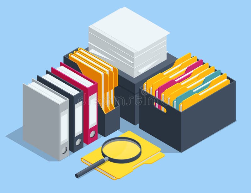 Marketing Data Analysis. Isometric Office Document Folders Stock Vector ...