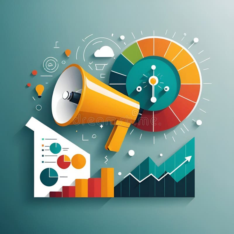 Marketing and Data Analytics Concept with Megaphone and Infographics ...