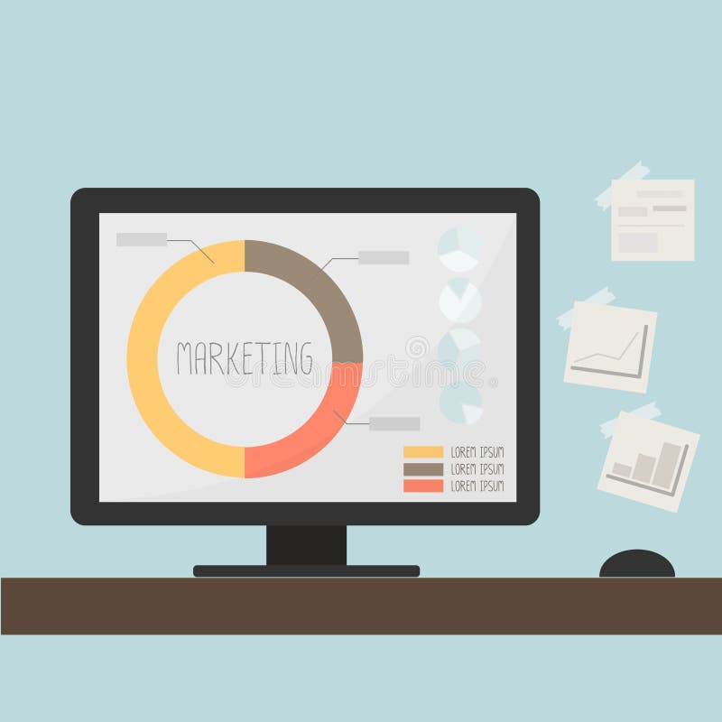 Marketing Data on Computer Desktop Stock Vector - Illustration of gain ...