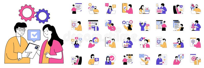 Marketing and Development Concept with Character Situations Mega Set. Stock Vector ...