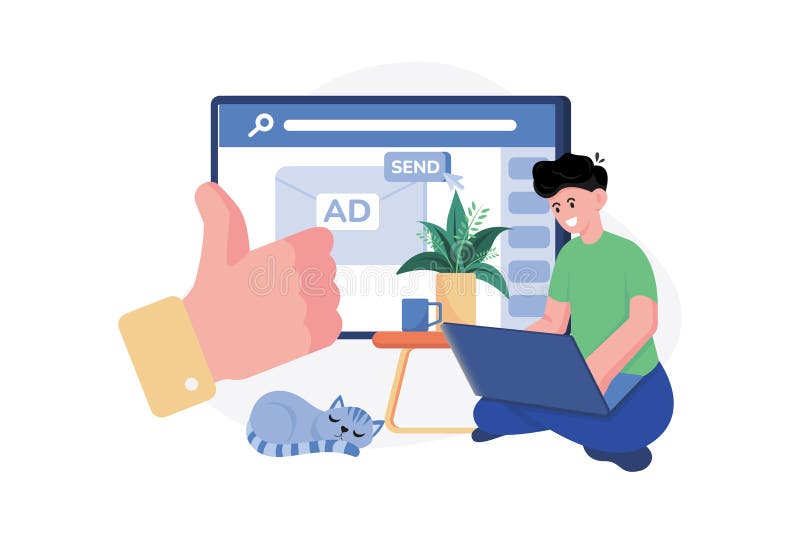 Marketing Employee Sending Marketing Mail from Home Stock Vector ...