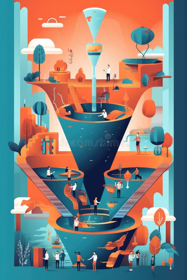 Marketing Funnel Concept with Arrows and Stages Stock Illustration ...