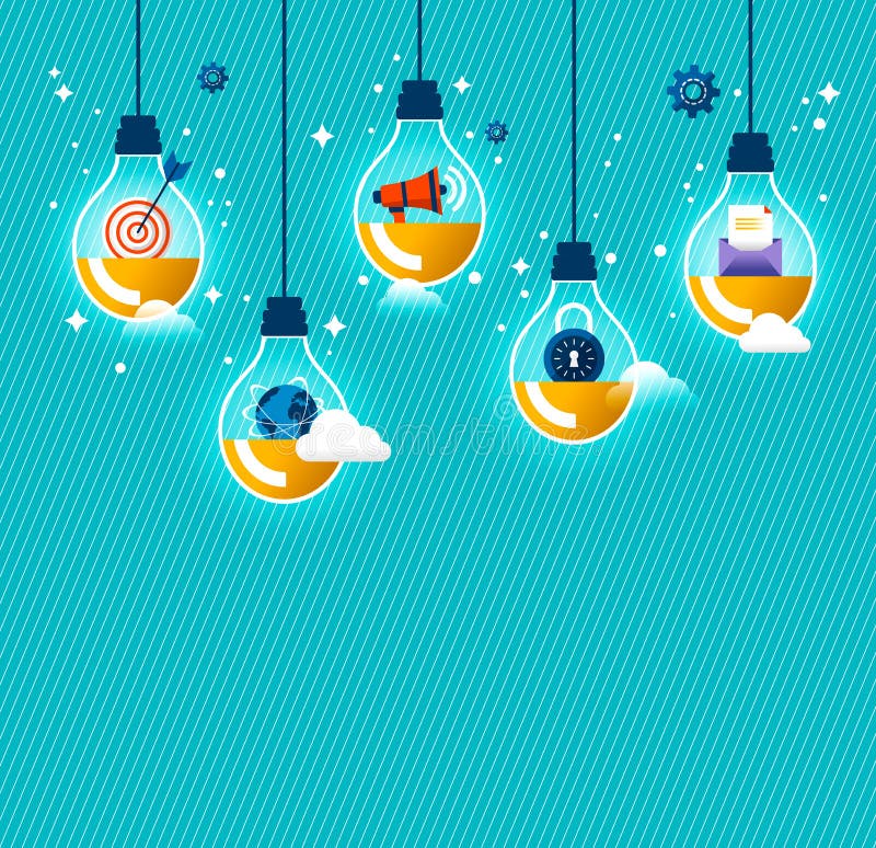 Marketing Ideas and Strategy - Hanging Light Bulbs with Marketing Icons ...