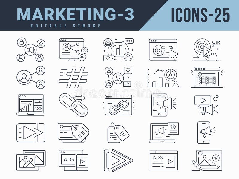 Marketing Line Editable Icons Big Set. Vector Illustration in Modern ...