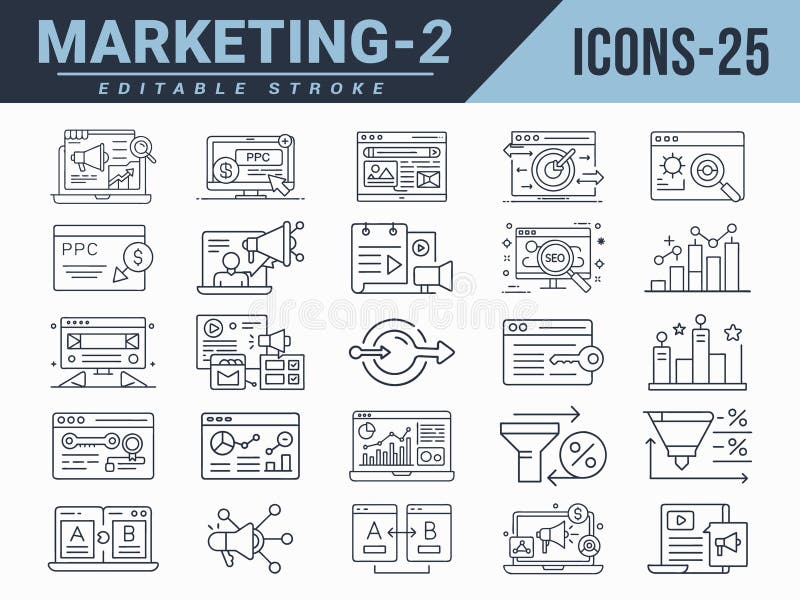 Marketing Line Editable 25 Icons Set. Vector Illustration in Modern ...