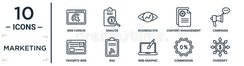 Marketing Linear Icon Set. Includes Thin Line Web Cursor, Business Eye ... Marketing Linear Icon Set. Includes Thin Line Web Cursor, Business Eye ...